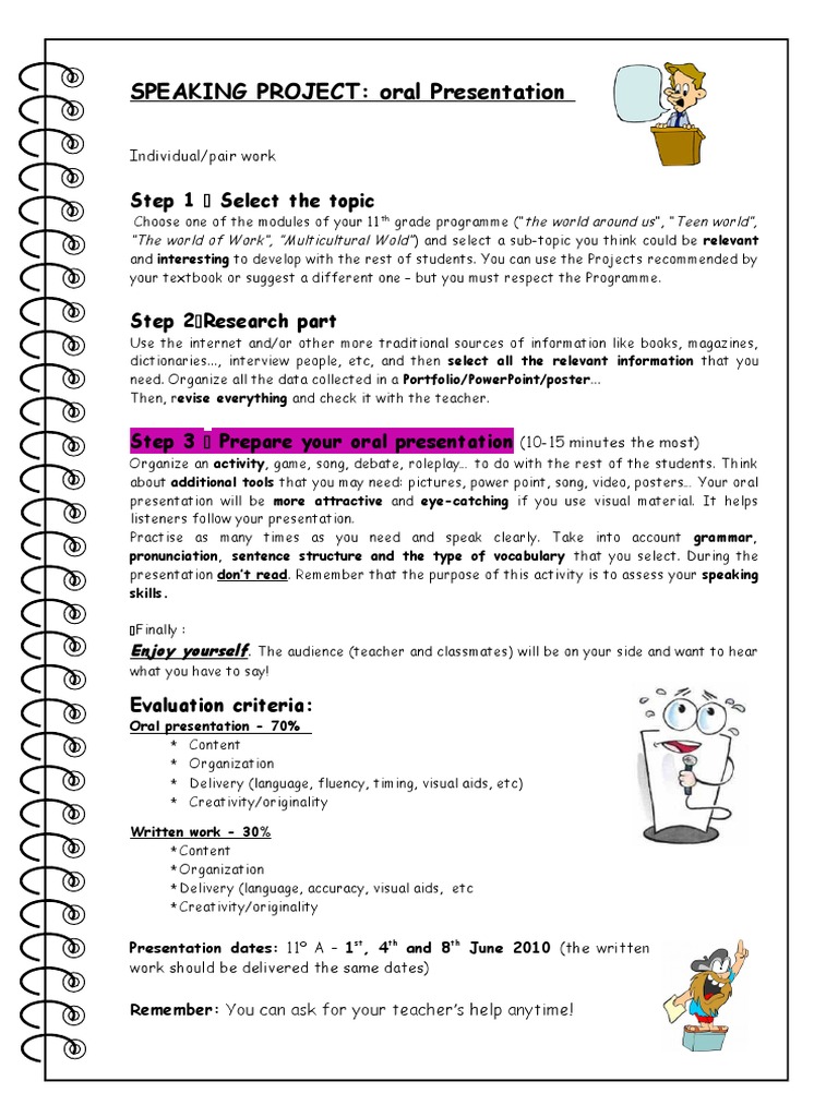 SPEAKING PROJECT: Oral Presentation: Step 1 Select The Topic | PDF
