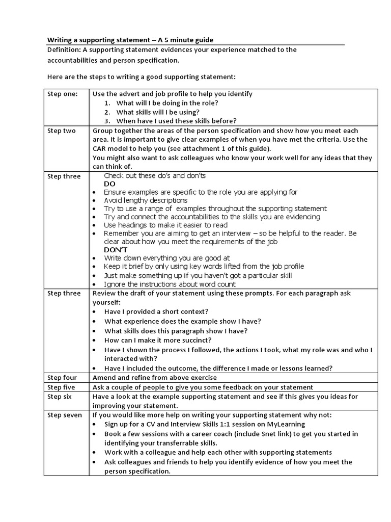 Writing A Supporting Statement 5 Minute Guide Final | PDF | Customer ...