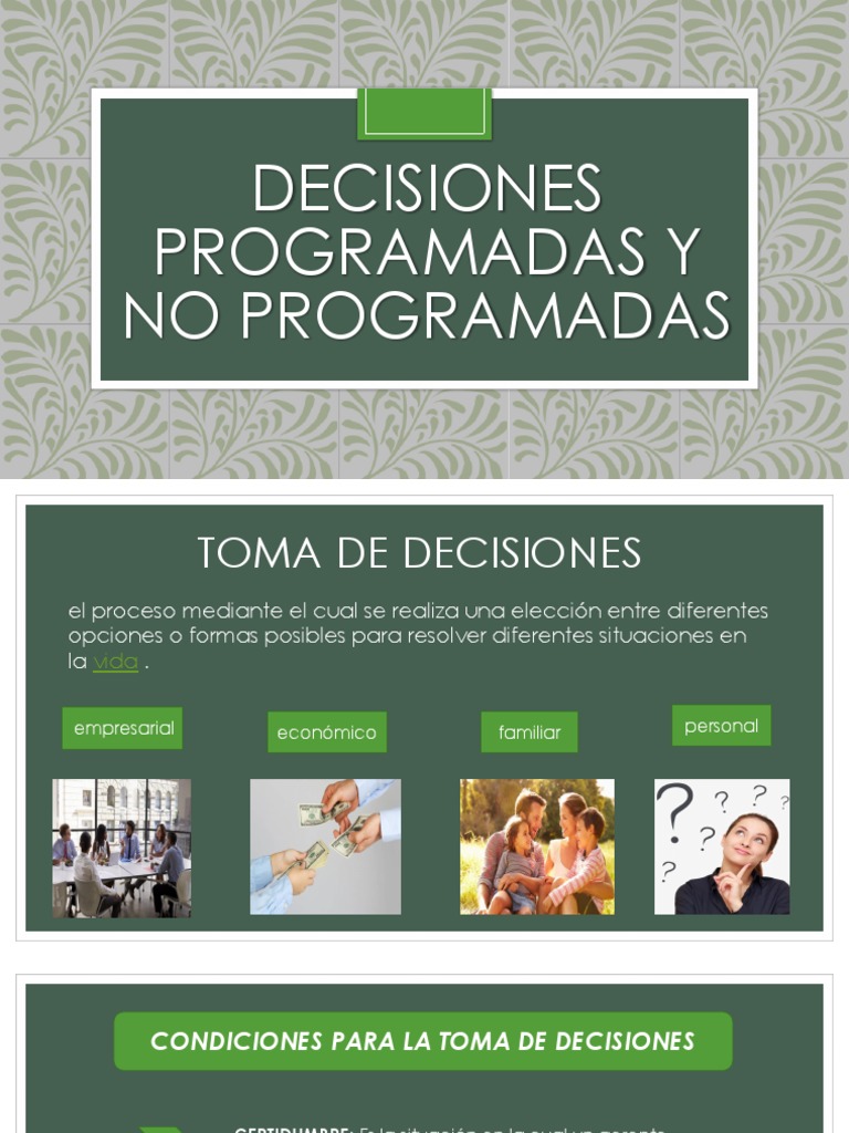 Decisiones Programadas y No Programadas | PDF | Toma de decisiones | Conceptos psicologicos