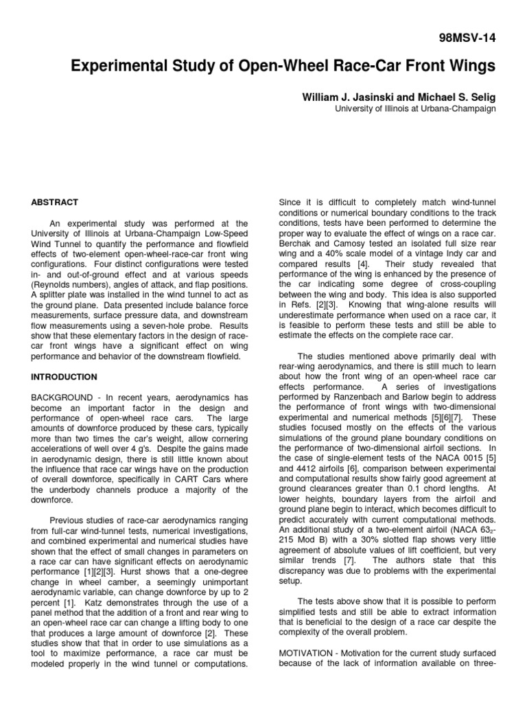 Race - Car Front Wings | Download Free PDF | Drag (Physics) | Lift (Force)