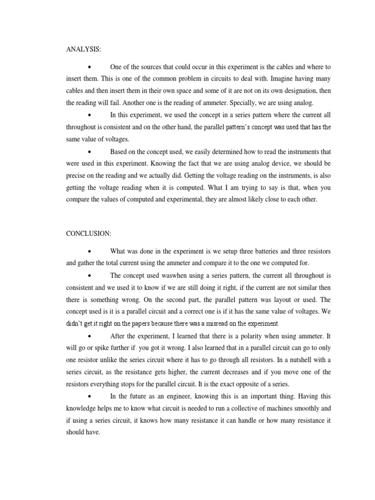 E306 Analysis and Conclusion | PDF | Series And Parallel Circuits ...