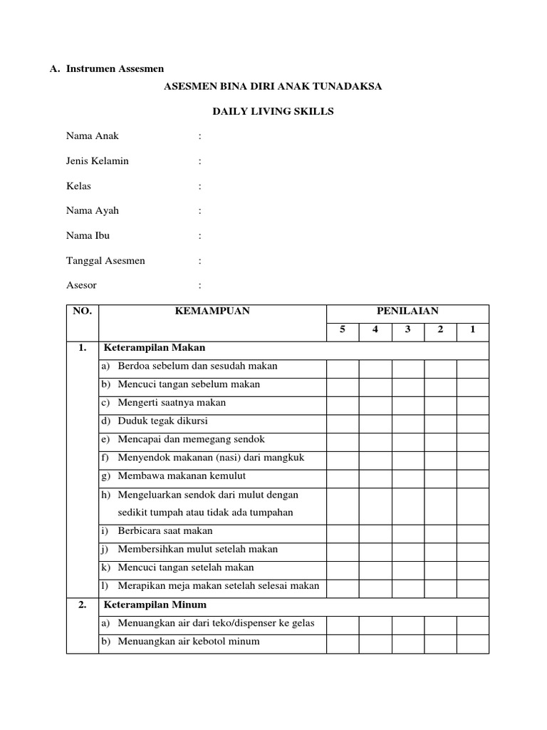 Asesmen Bina Diri Anak Tunarungu | PDF