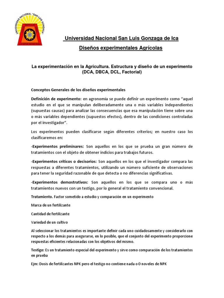 S2 T La Experimentación en La Agricultura. Estructura y Diseño de Un Experimento (DCA, DBCA, DCL ...