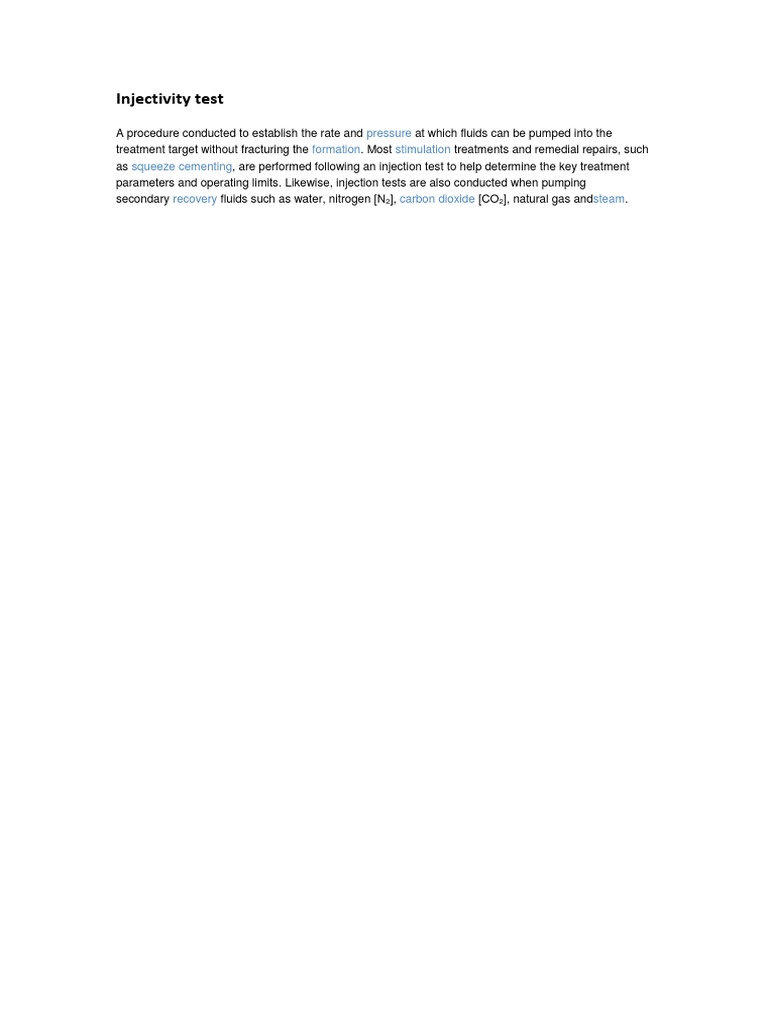 Injectivity Test Procedure and Parameters | PDF