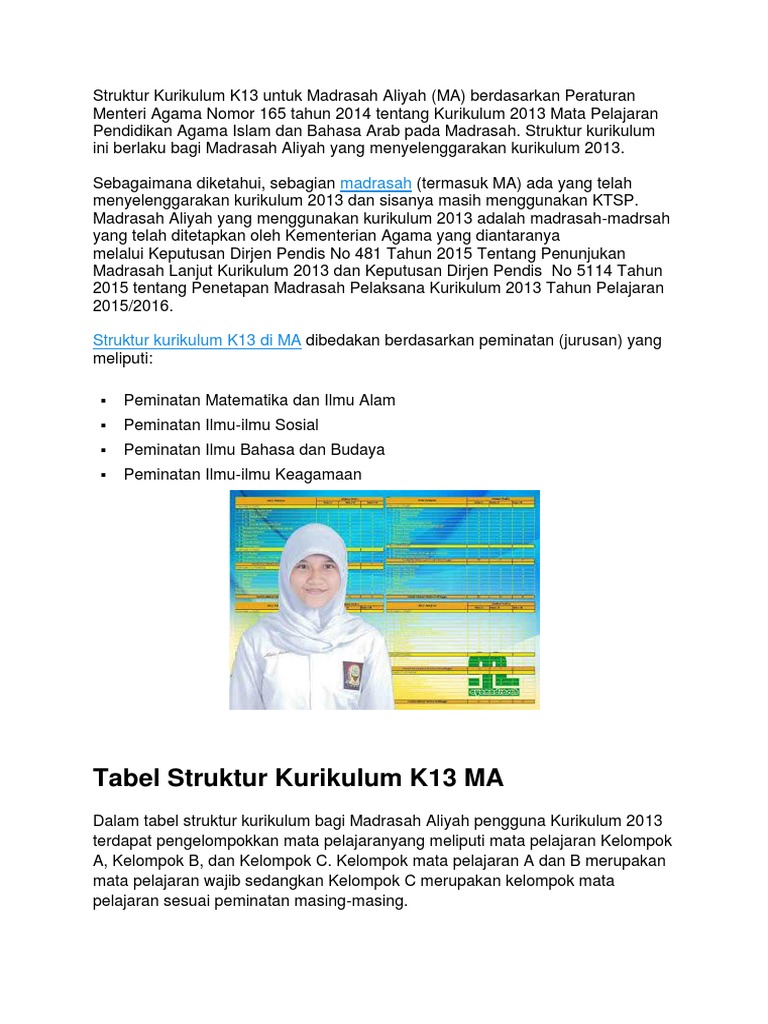 Struktur Kurikulum K13 Untuk Madrasah Aliyah | PDF