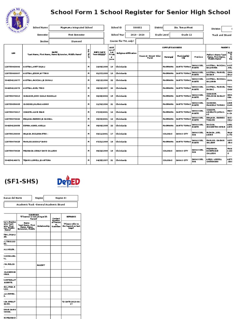 School Form 1 (SF 1) 1 | PDF