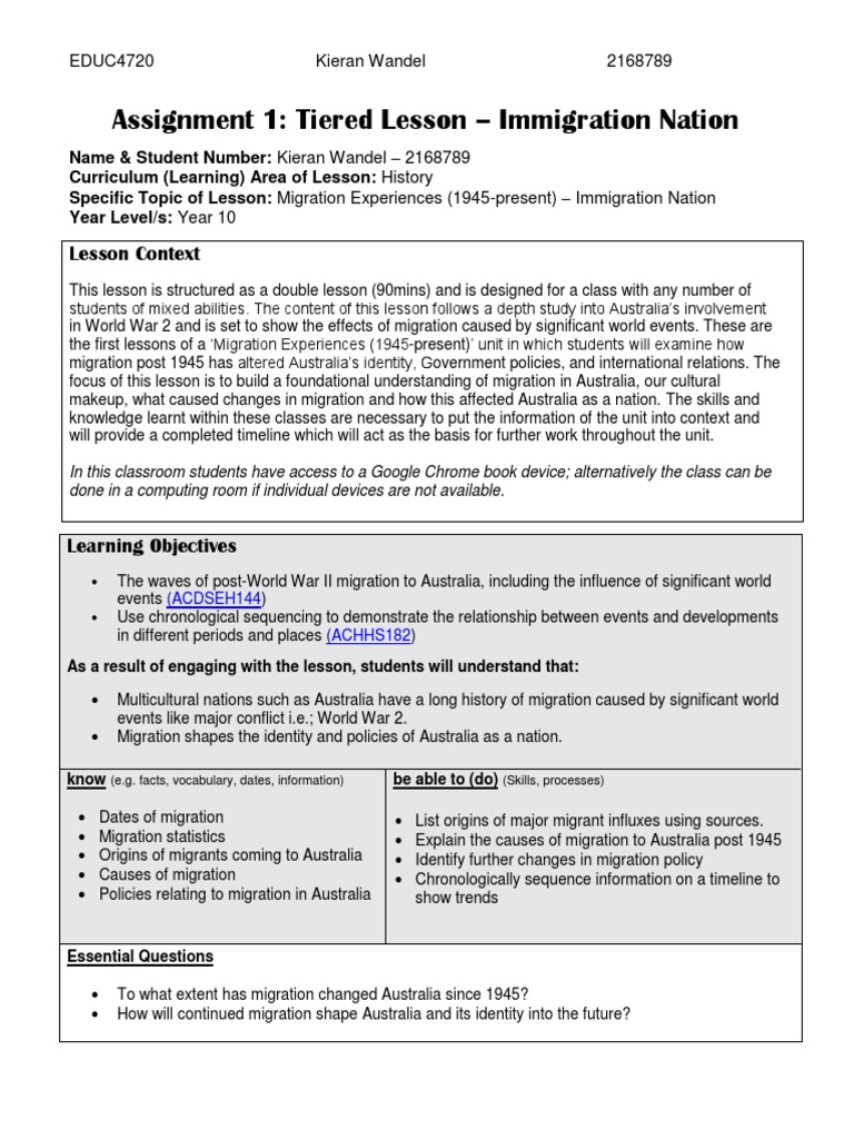 Tiered Lesson Plan: Immigration Nation | PDF | Differentiated ...