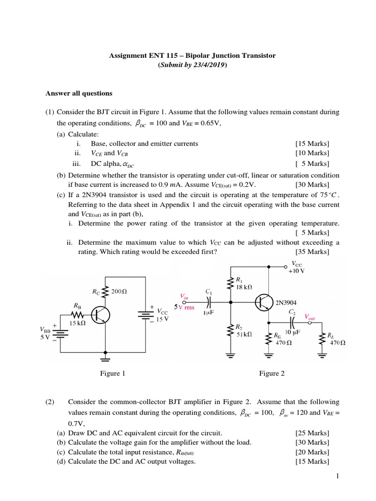 BJT Assignment | PDF | Bipolar Junction Transistor | Amplifier