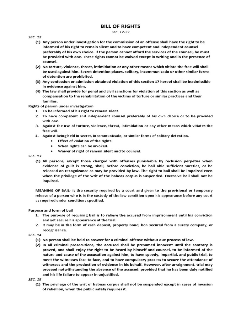 Bill of Rights | PDF | Bail | Remand (Detention)