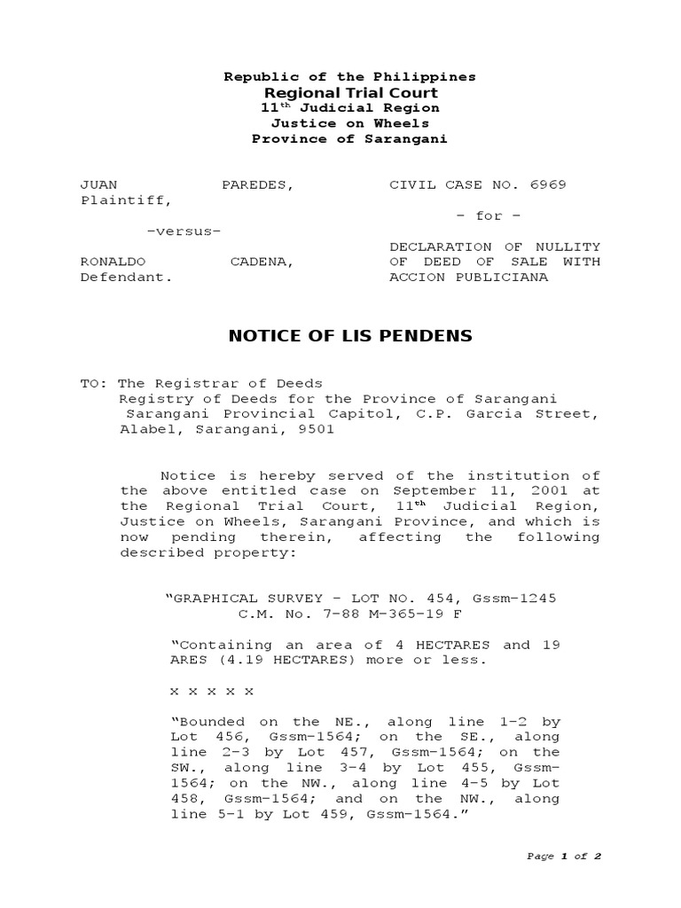 Notice of Lis Pendens-Sample | PDF