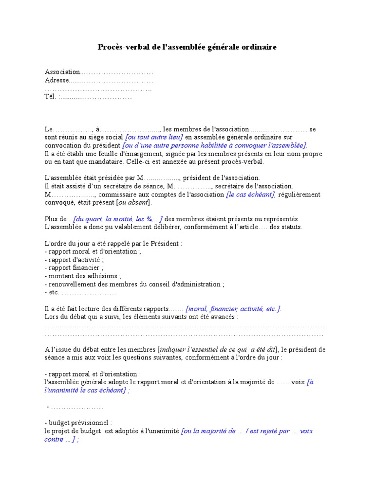 Procès-verbal de l'assemblée générale ordinaire | Conseil d ...