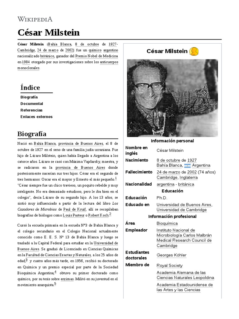 César Milstein | PDF | Biología | Science