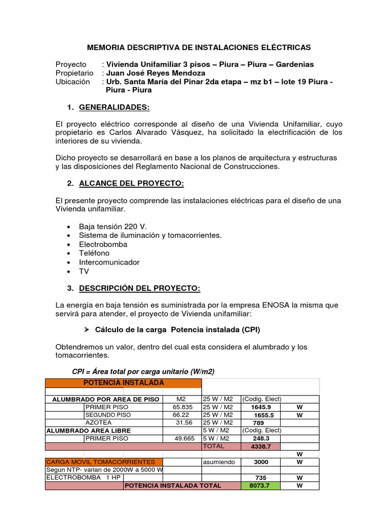 Memoria Descriptiva de Instalaciones Eléctricas | PDF | Fluorescencia | Lámpara fluorescente