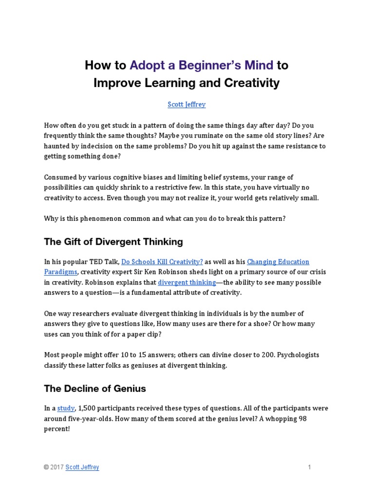 Beginners Mind Guide | PDF | Mind | Awareness