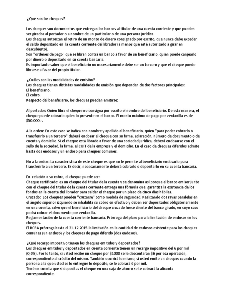 Guía Completa sobre Cheques | PDF | Cheque | Bancos