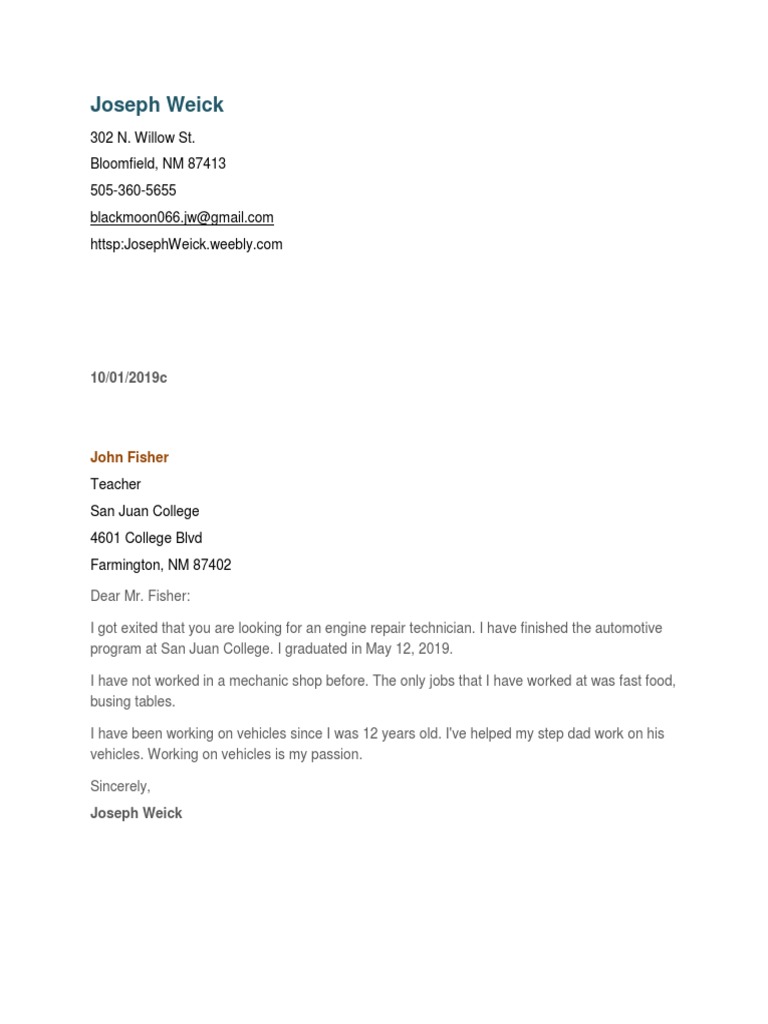 Josephs Cover Letter | PDF | Career & Growth