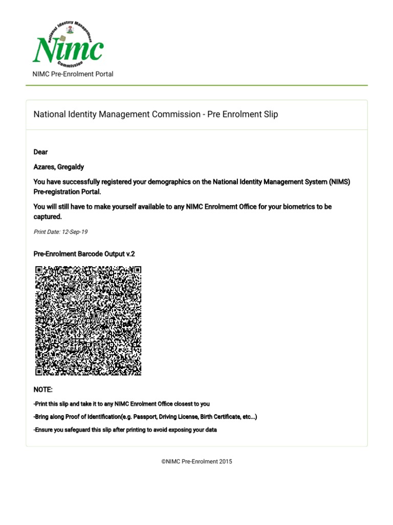 NIMC Pre-Enrolment - PDF | PDF | Security Technology | Access Control