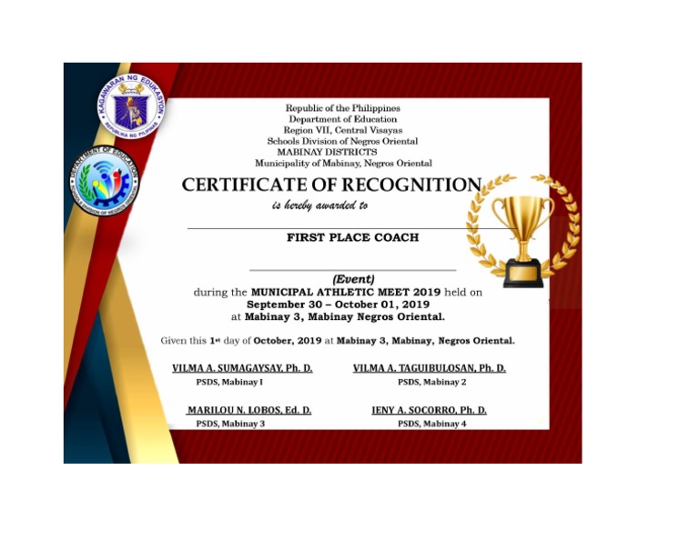 Sample Certificate For Sports Meet | PDF