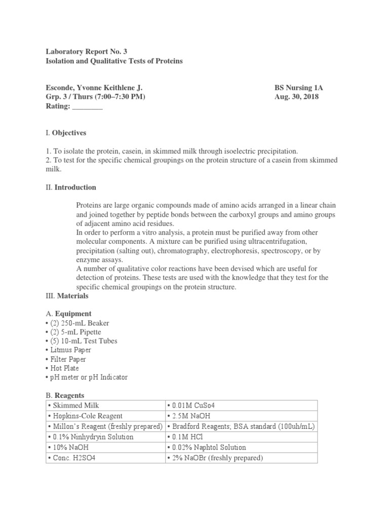 Laboratory Report No. 3 | PDF | Proteins | Biochemistry
