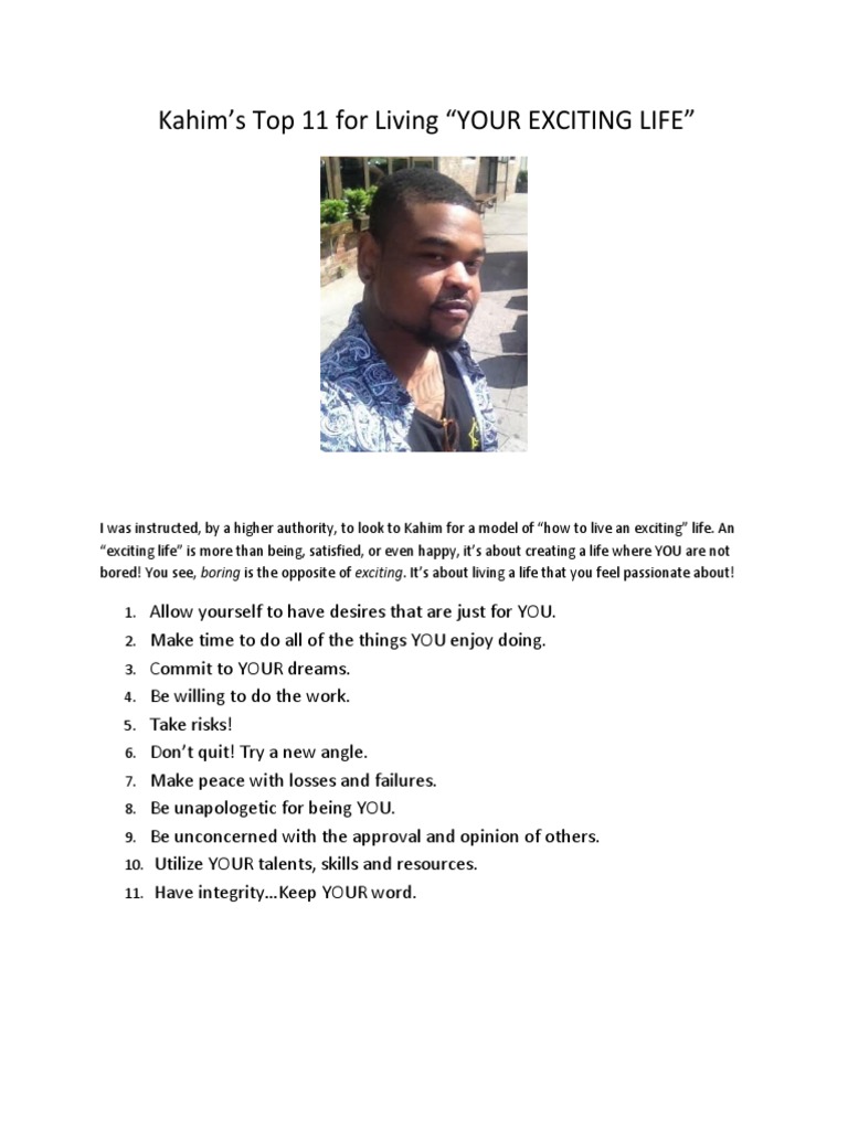 Kahim's Guide to an Exciting Life | PDF