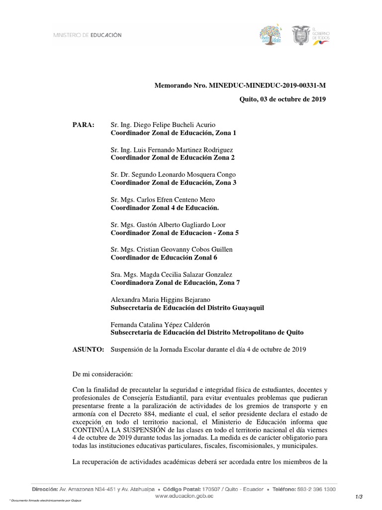 Memorando Ministerio de Educación | PDF | Aprendizaje | Modificación de comportamiento