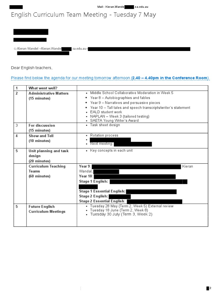 Staff Email - Rebecca - Curriculum Team Meeting - Year 9 Planning ...