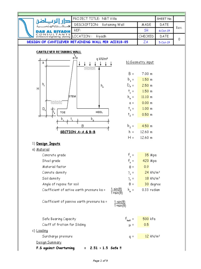 Retaining Wall Design 1A | PDF | Structural Engineering | Building Technology