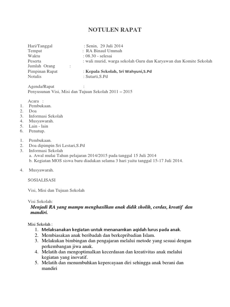 Notulen Rapat Komite Paud | PDF