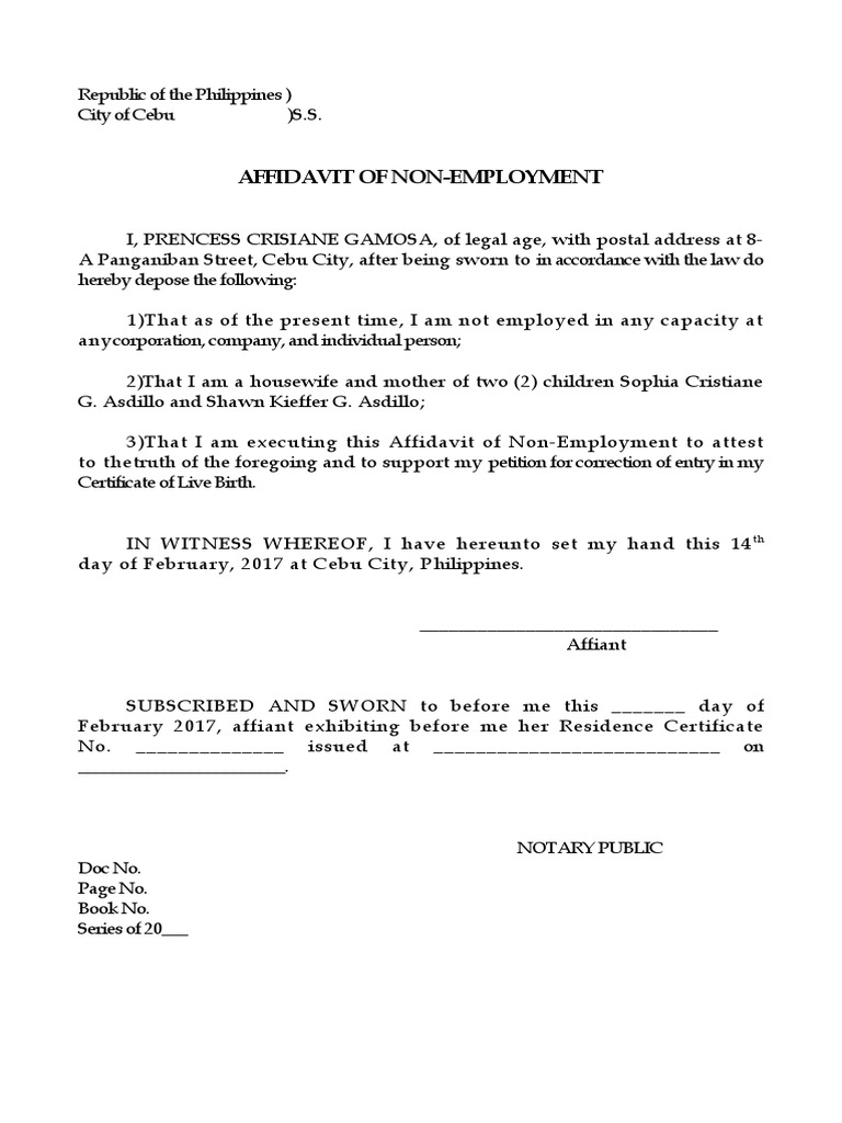 Affidavit Unemployment | PDF