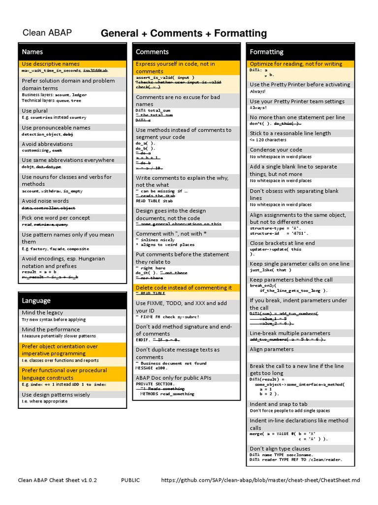 General + Comments + Formatting: Clean ABAP | PDF | Method (Computer Programming) | Class ...