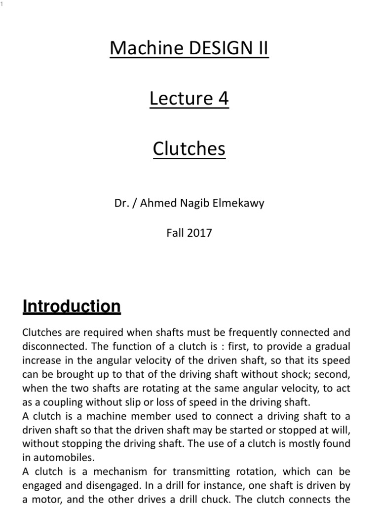 Lec 4 Machine Design Course | PDF | Clutch | Brake