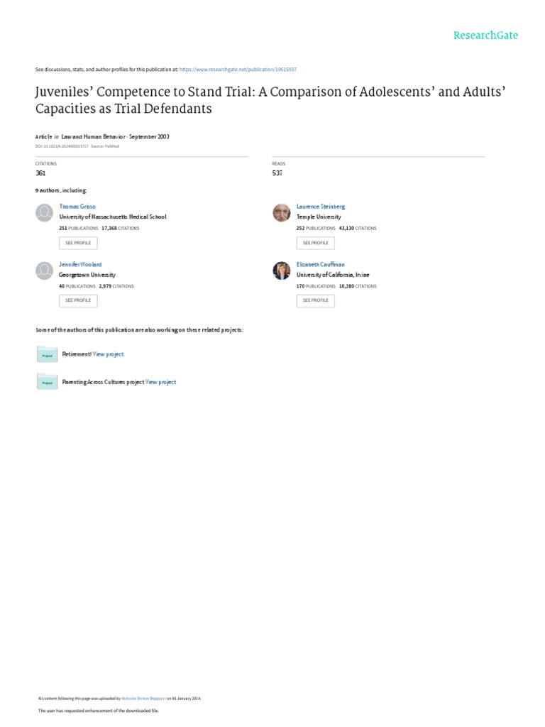 2003 GRISSO ET AL Juveniles' Competence To Stand Trial A Comparison of ...
