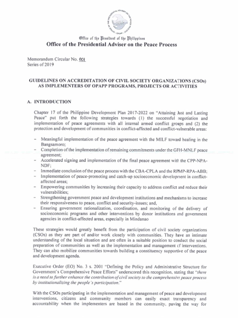 Guidelines On Accreditation of CSOs As Implementers of OPAPP Projects ...