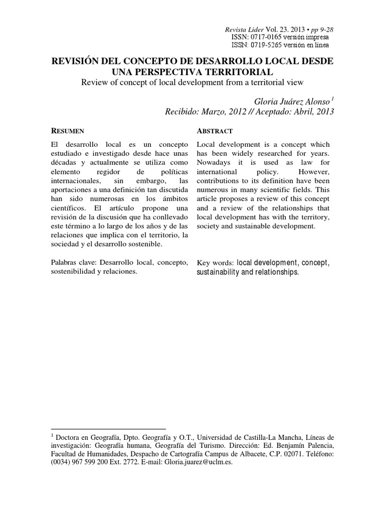 Concepto de Desarrollo Local Desde Una Perspectiva Territorial PDF ...