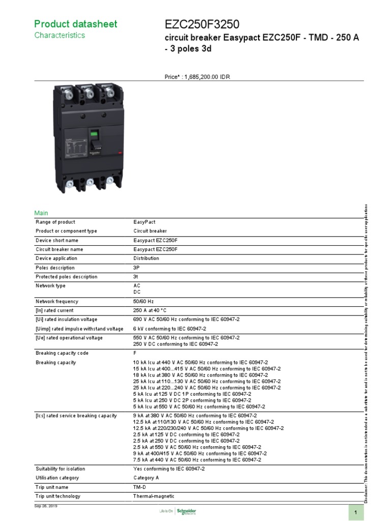 EZC250F3250 Circuit Breaker Datasheet | PDF | Alternating Current ...