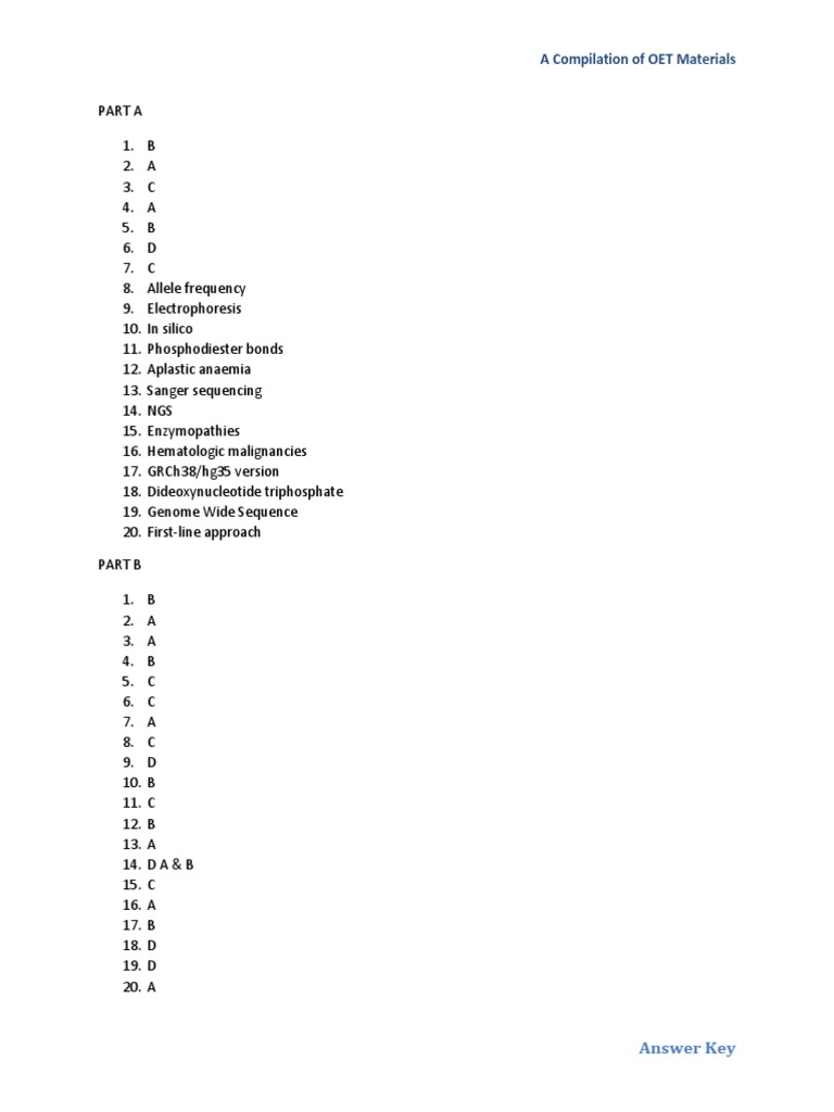 A Compilation of OET Materials: Answer Key | PDF