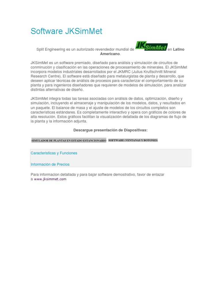 Software JKSimMet para Procesamiento Mineral | PDF