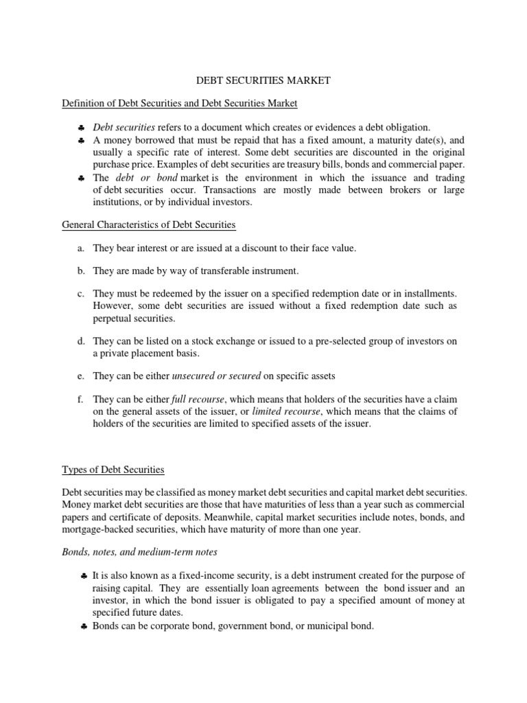 Debt Securities Market | PDF | Bonds (Finance) | Securities (Finance)