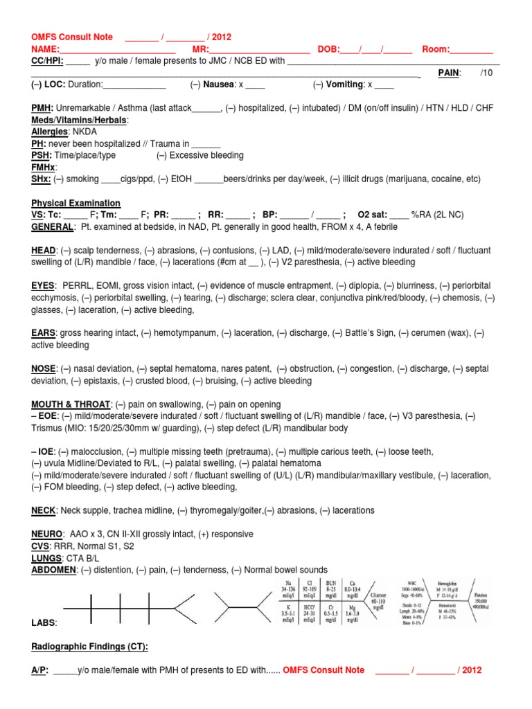 OMFS Consult Note - / - / 2012 NAME: - MR: - DOB: - / - / - Room | PDF ...
