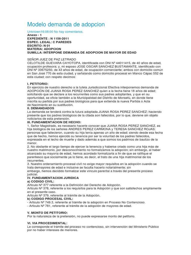 Modelo de Demanda de Adopción | PDF | Adopción | Demanda judicial
