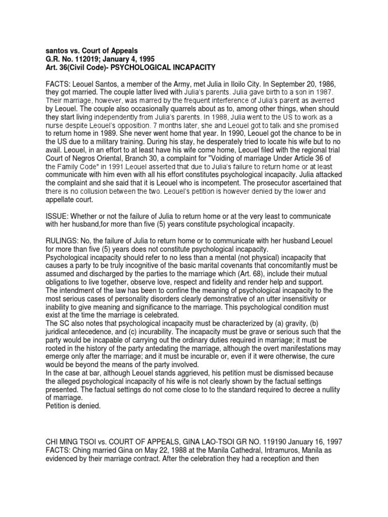 PSYCHOLOGICAL INCAPACITY | PDF | Marriage | Annulment