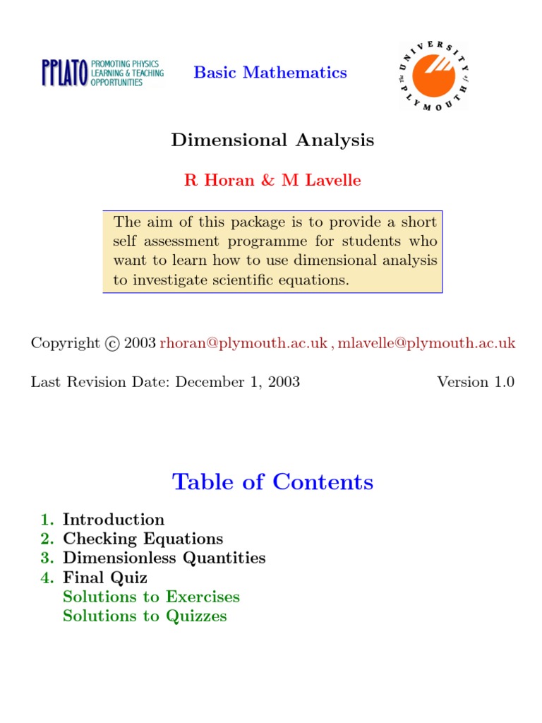 M1A 01 Algebra Foundation 06 Dimensional Analysis | PDF | Area | Physics
