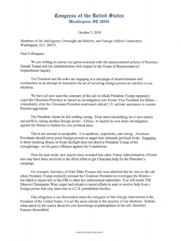 Three Chairs Letters To Committees On Intelligence, Oversight, Foreign ...