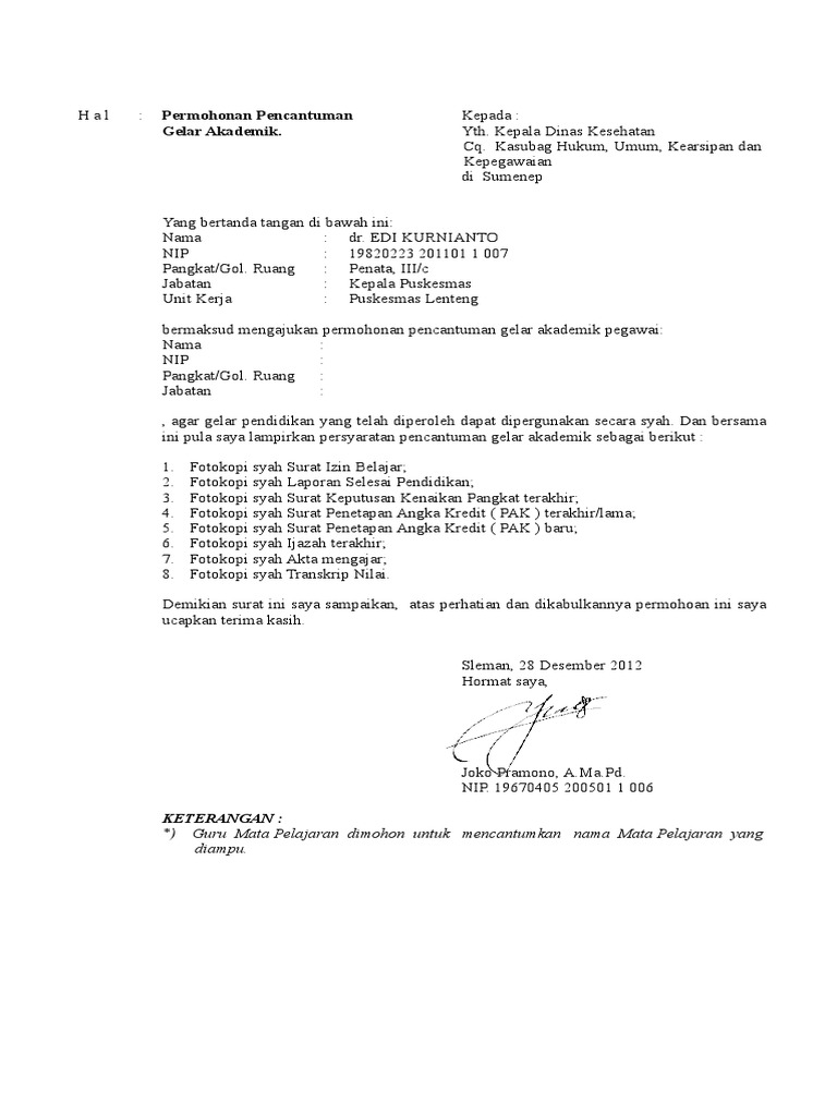 Permohonan Pencantuman Gelar | PDF