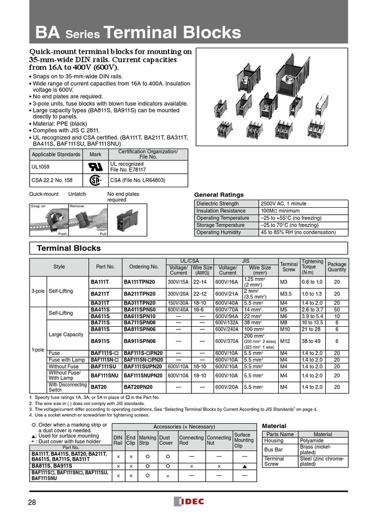 BA Series Terminal Blocks Overview | PDF | Screw | Fuse (Electrical)