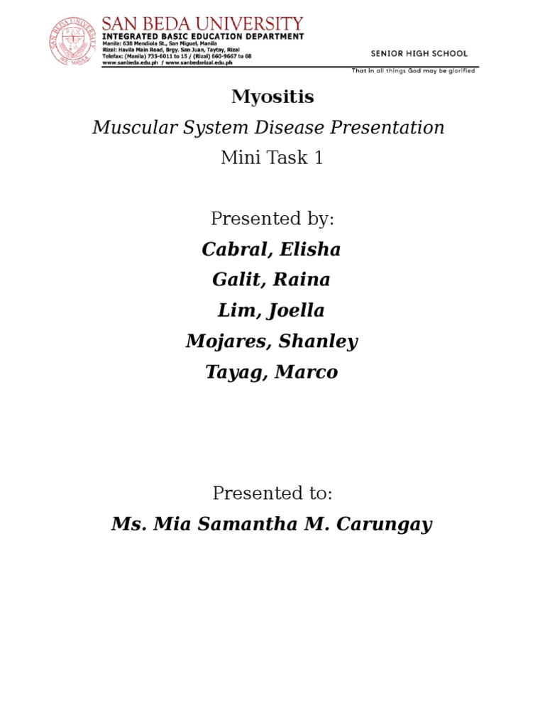Muscular System Disease Presentation: Cabral, Elisha Galit, Raina Lim ...