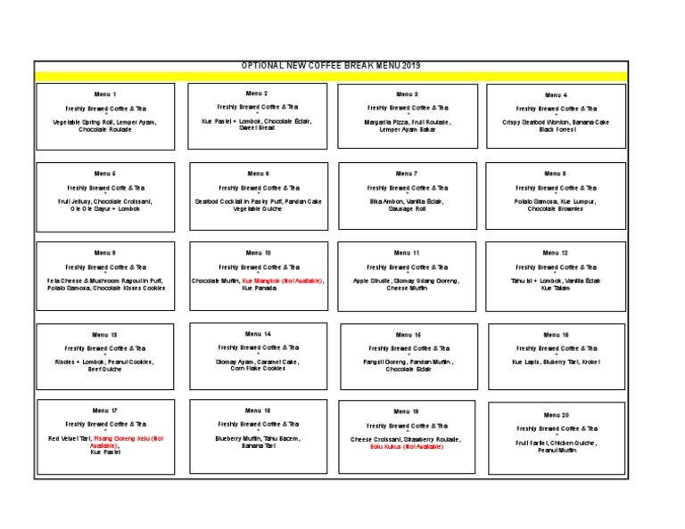 Coffee Break Menu | PDF | Muffin | Desserts