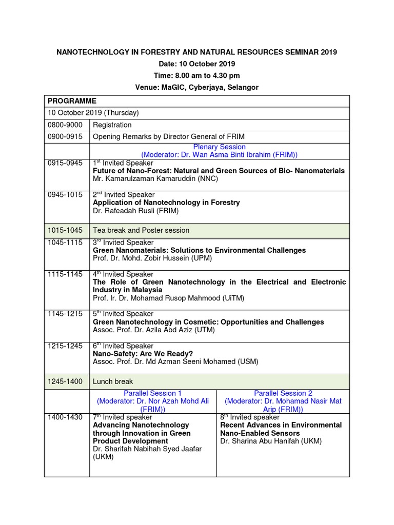 Tentative Program | Nanotechnology | Emerging Technologies