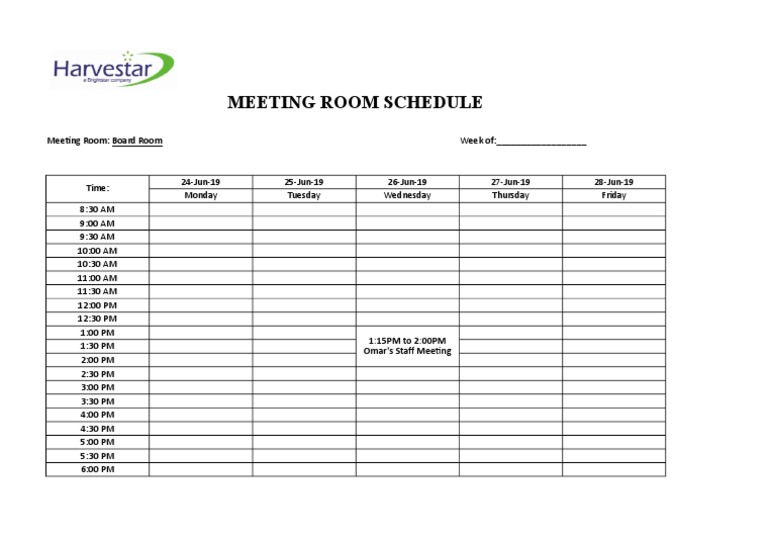 Meeting Room Schedule Template