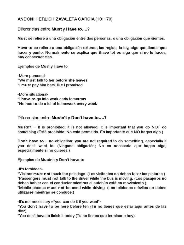 Uso de Must, Have to y Should | PDF